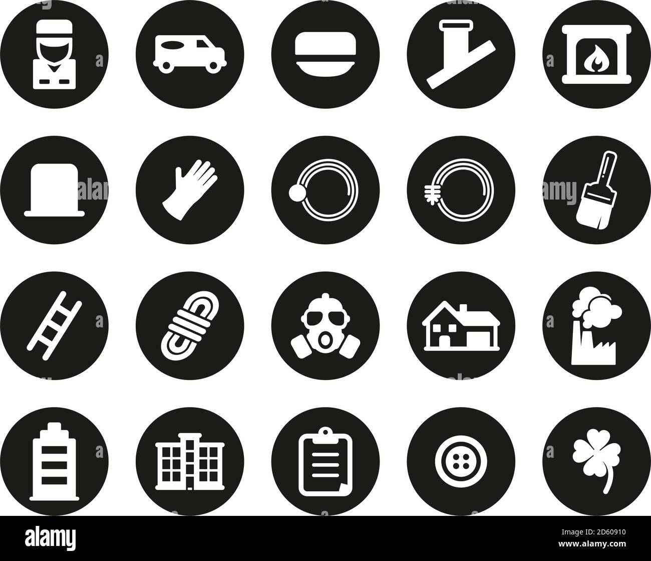 Chimney Sweeper Tools & Equipment Icons White On Black Flat Design Circle Set Big Stock Vector ...
