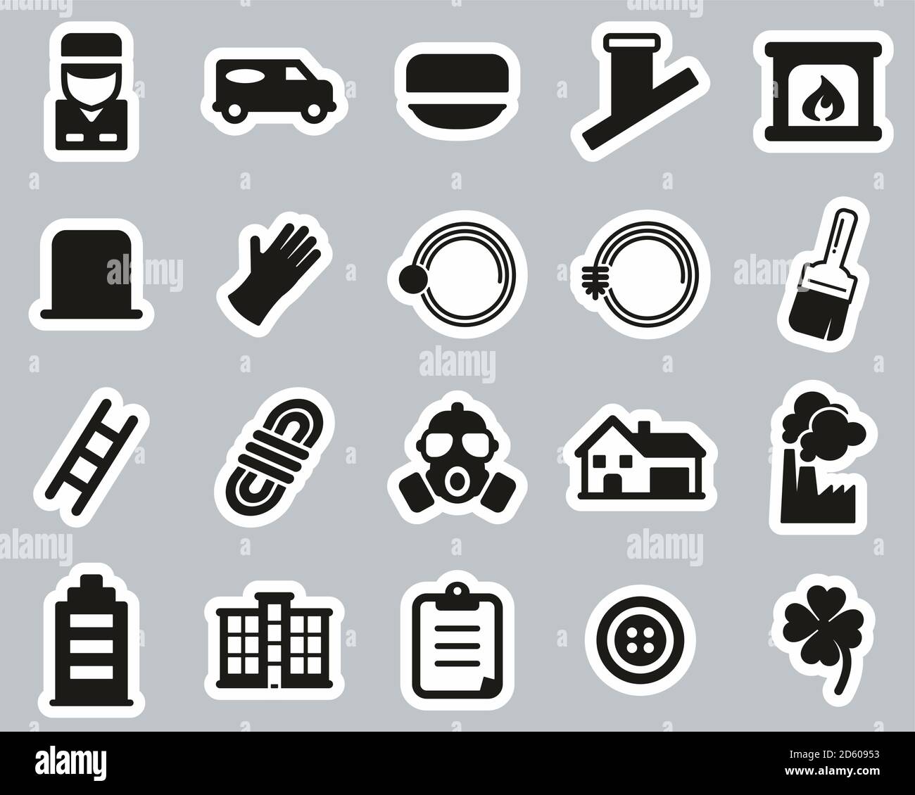 Chimney Sweeper Tools & Equipment Icons Black & White Sticker Set Big ...