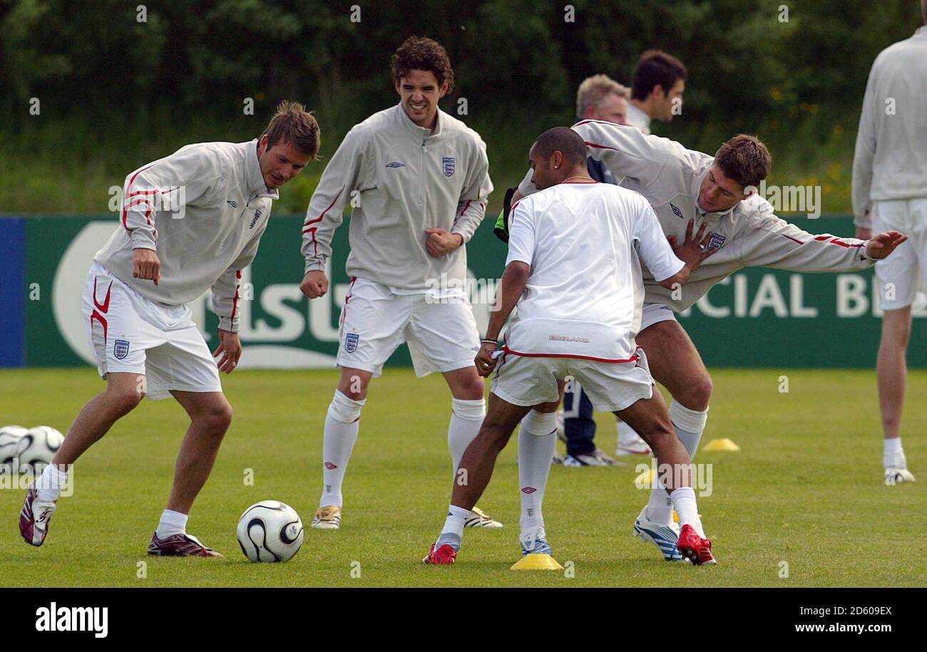 England's David Beckham, Ashley Cole and Steven Gerrard during training ...