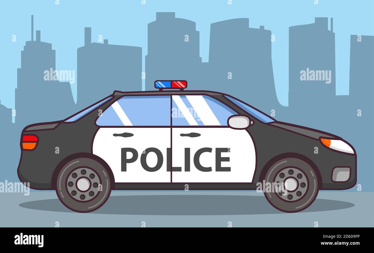 Police car side view. Patrol vehicle of emergency services beacon Stock ...