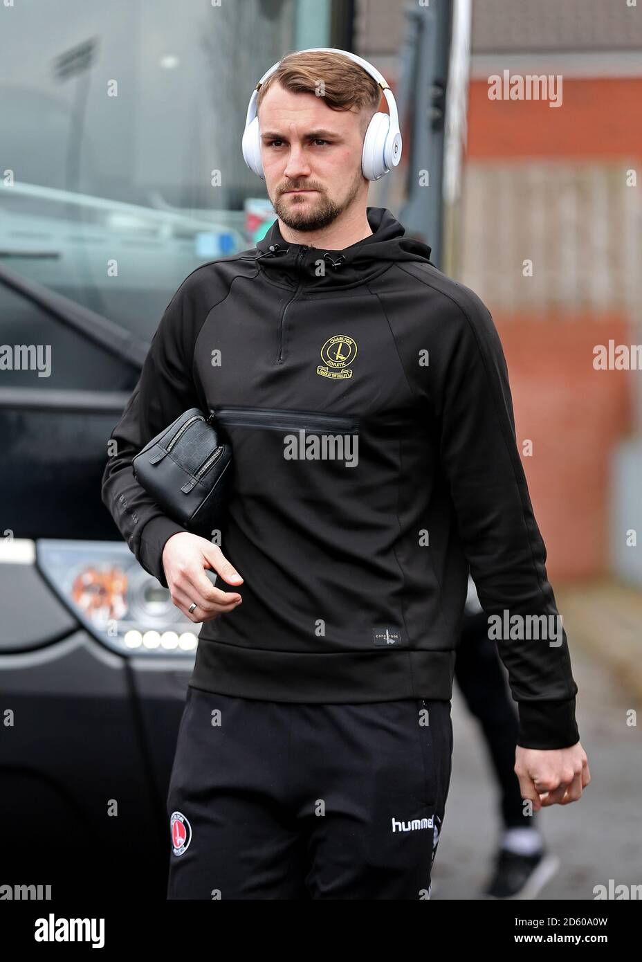 Charlton Athletic's Patrick Bauer arrives at The Memorial Stadium Stock ...