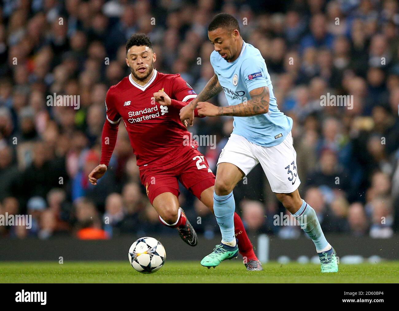 Manchester City's Gabriel Jesus (right) and Liverpool's Alex Oxlade ...