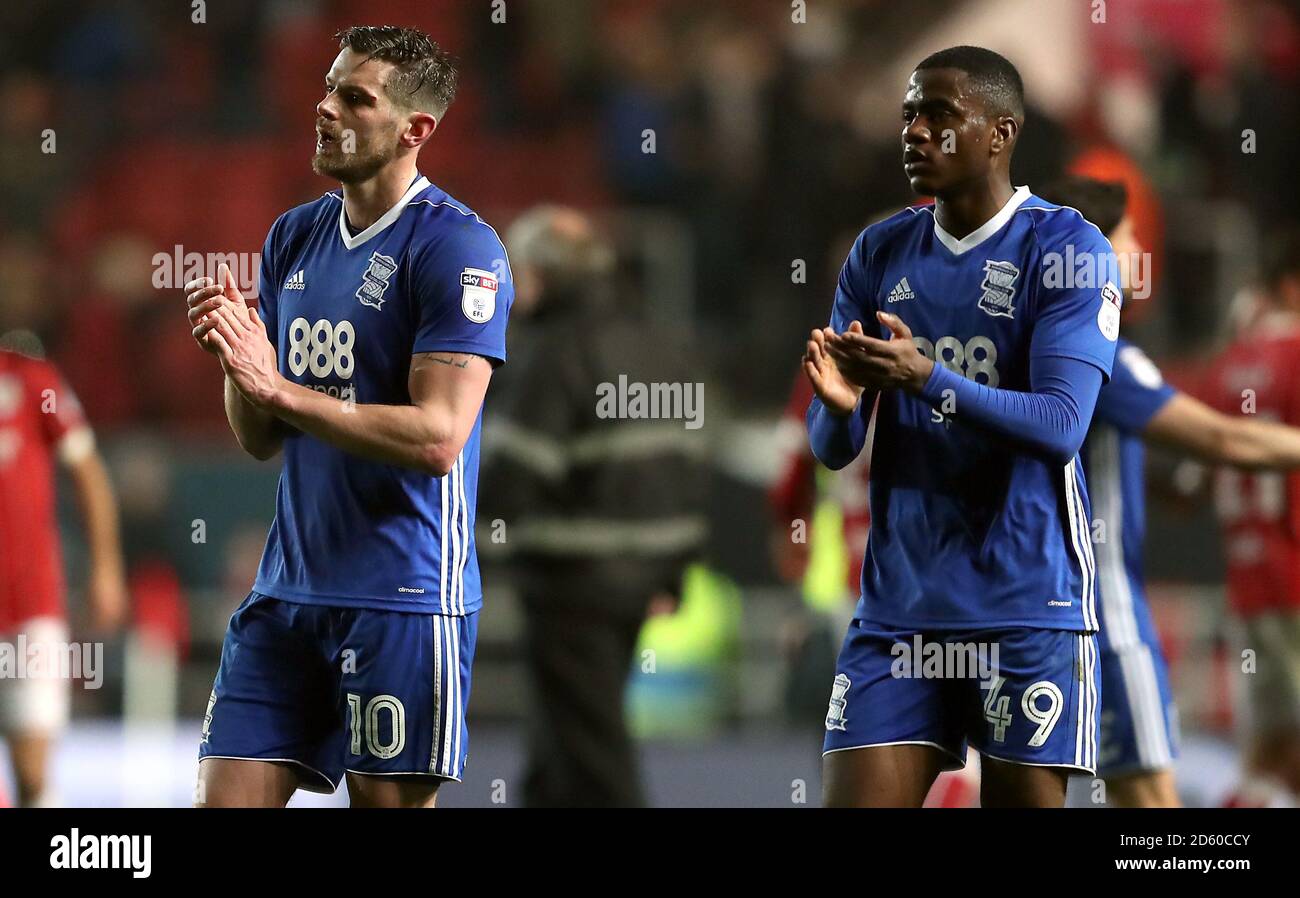 Birmingham City's Lukas Jutkiewicz (left) and Beryl Lubala Stock Photo ...
