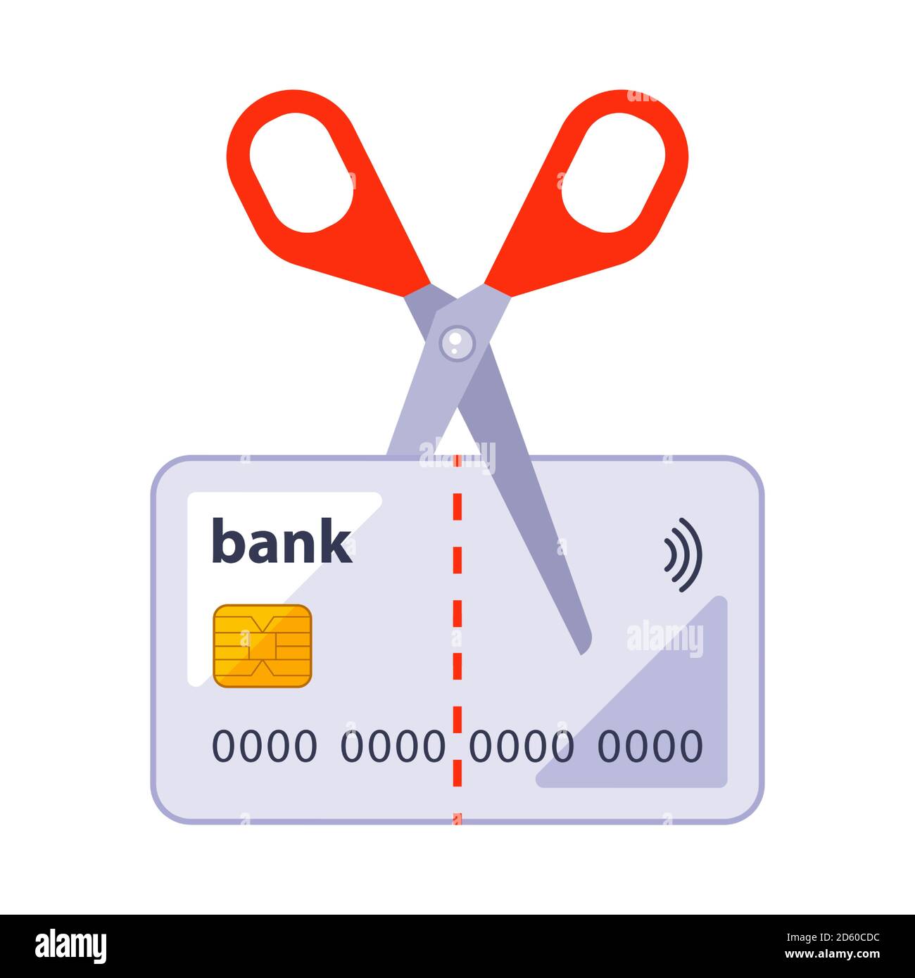 cut an old bank card with scissors. flat vector illustration isolated ...