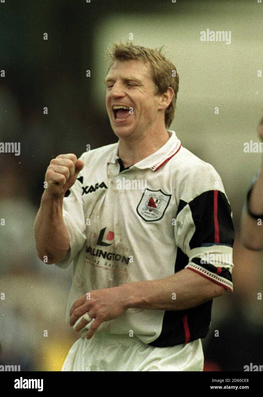 Darlington's Marco Gabbiadini celebrates their win at the end of the ...