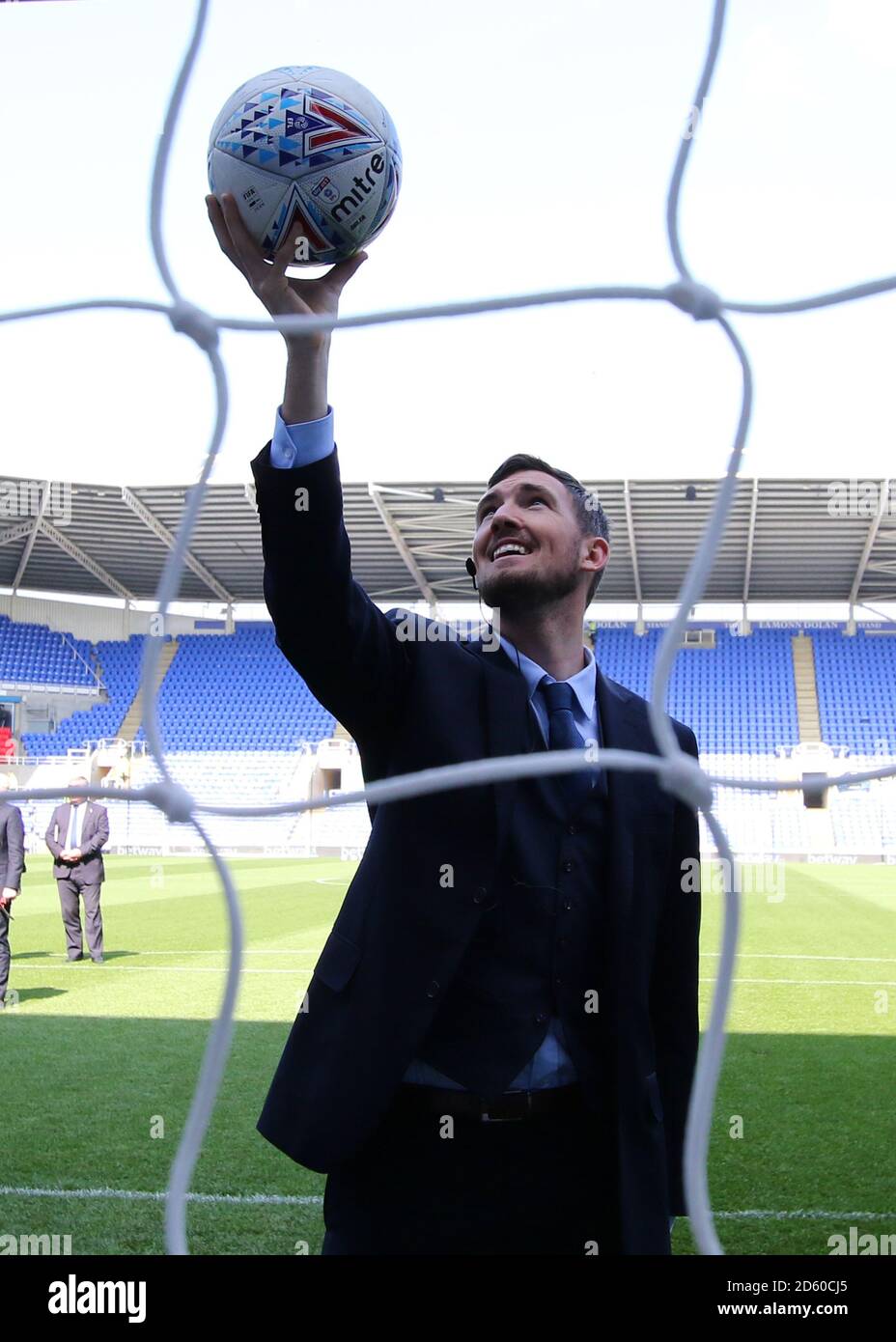 Assistant Referee Andrew Fox tests the goal line technology before kick ...