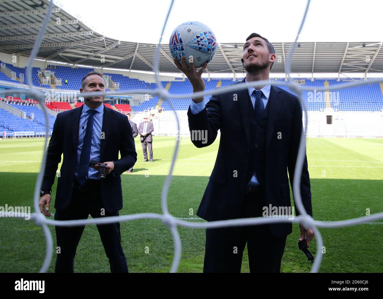 Assistant Referee Andrew Fox tests the goal line technology before kick ...