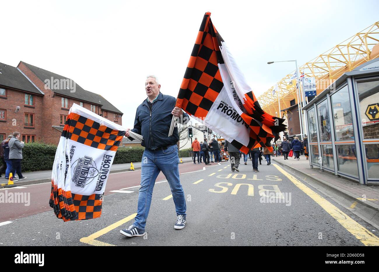 Wolverhampton Wanderers' flags sellers before the match at the Molineux ...