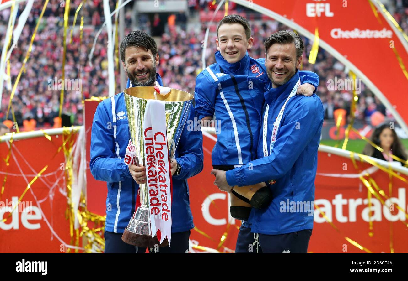 Lincoln City manager Danny Cowley, Harvey Philips, and manager Nick ...