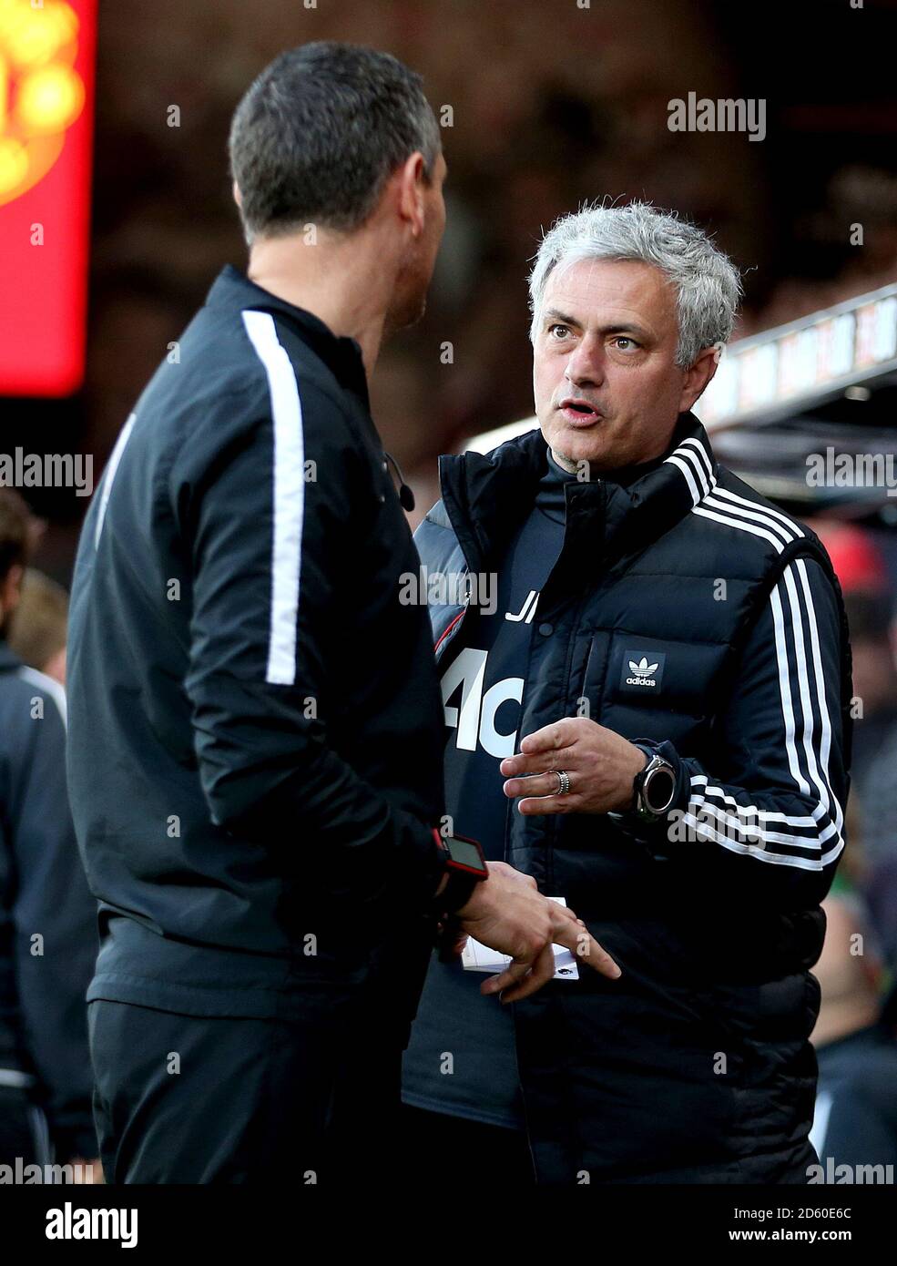 Manchester United manager Jose Mourinho before the match begins Stock ...