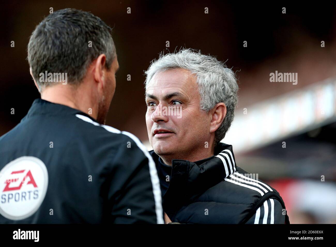 Manchester United manager Jose Mourinho before the match begins Stock ...