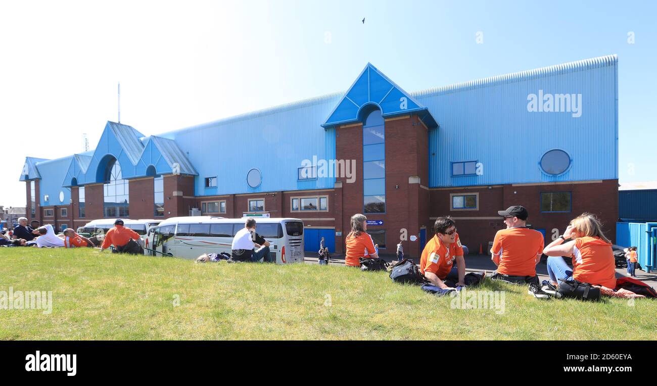 Luton Town fans enjoy the sunshine prior to the match Stock Photo - Alamy