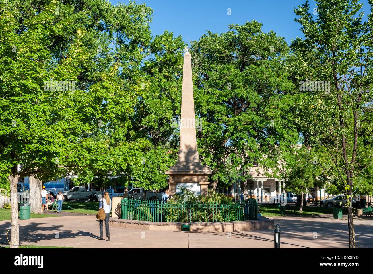People and military obelisk (1868), Santa Fe Plaza, New Mexico USA ...