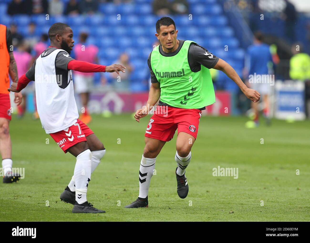 Charlton Athletic's Ahmed Kashi (right) warms up before kick off Stock ...