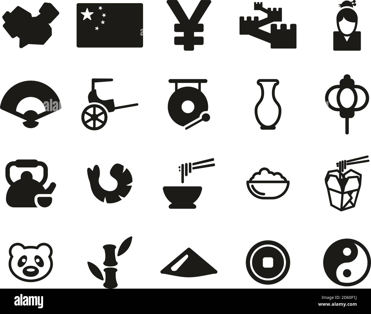 China Country & Culture Icons Black & White Set Big Stock Vector Image ...