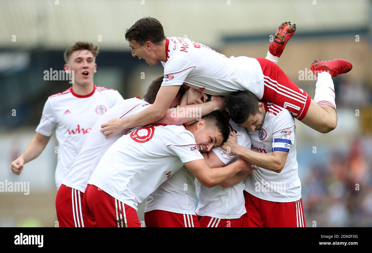 Accrington Stanley Scott Brown (centre) celebrates scoring his side's ...