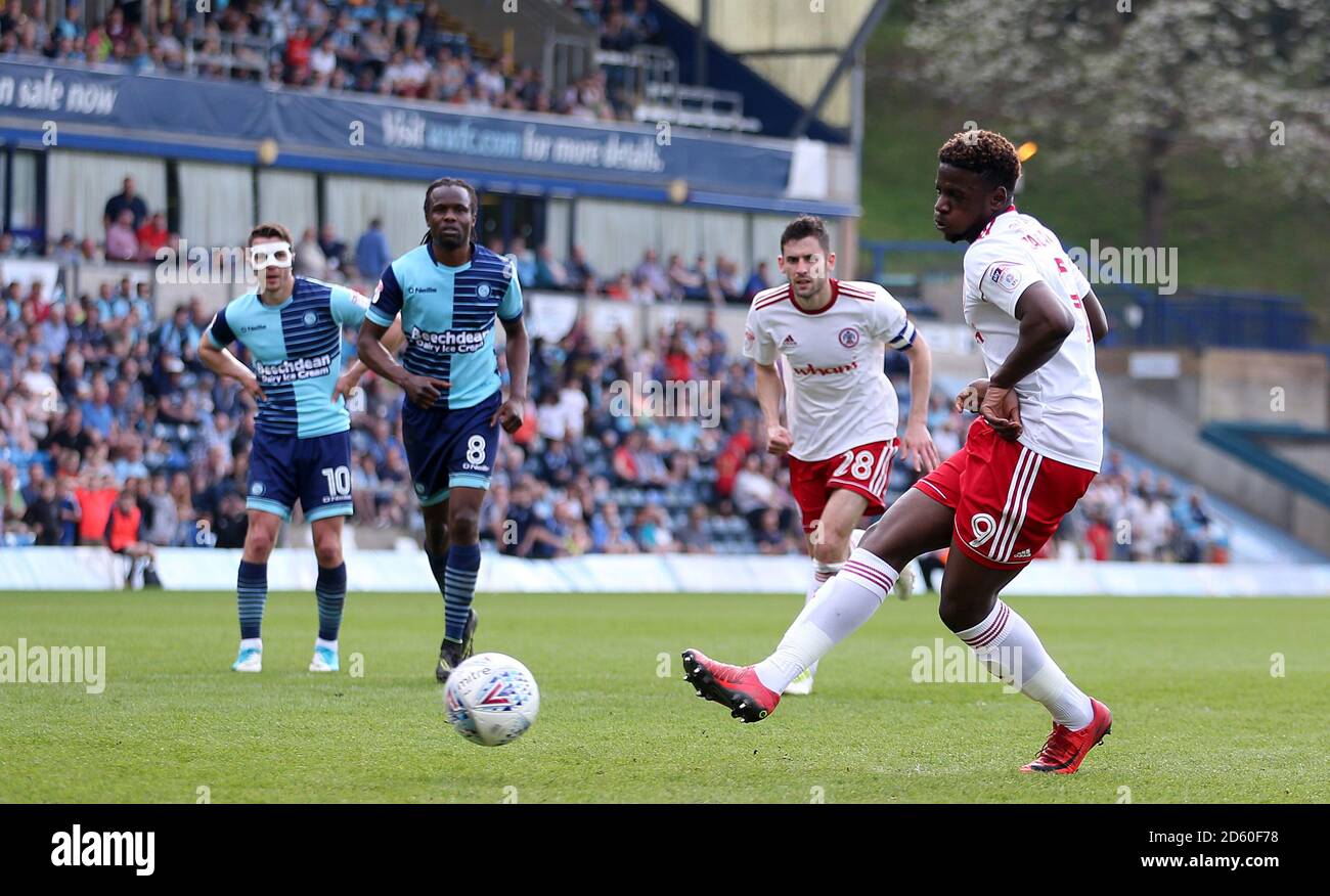 Accrington Stanley Offrande Zanzala scores his sides fourth goal from ...
