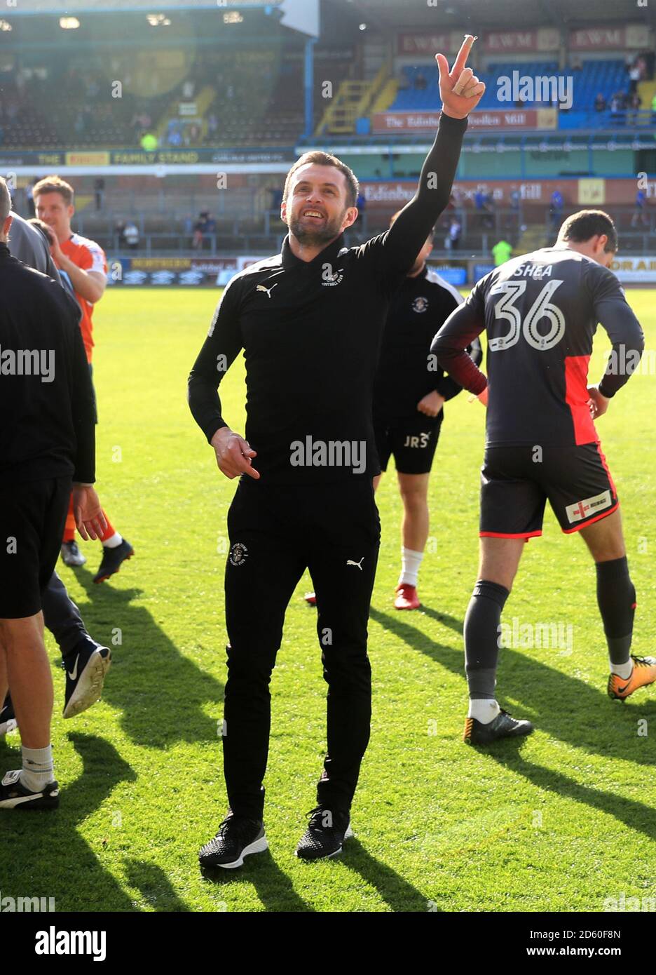 Luton Town manager Nathan Jones celebrates promotion after the final ...