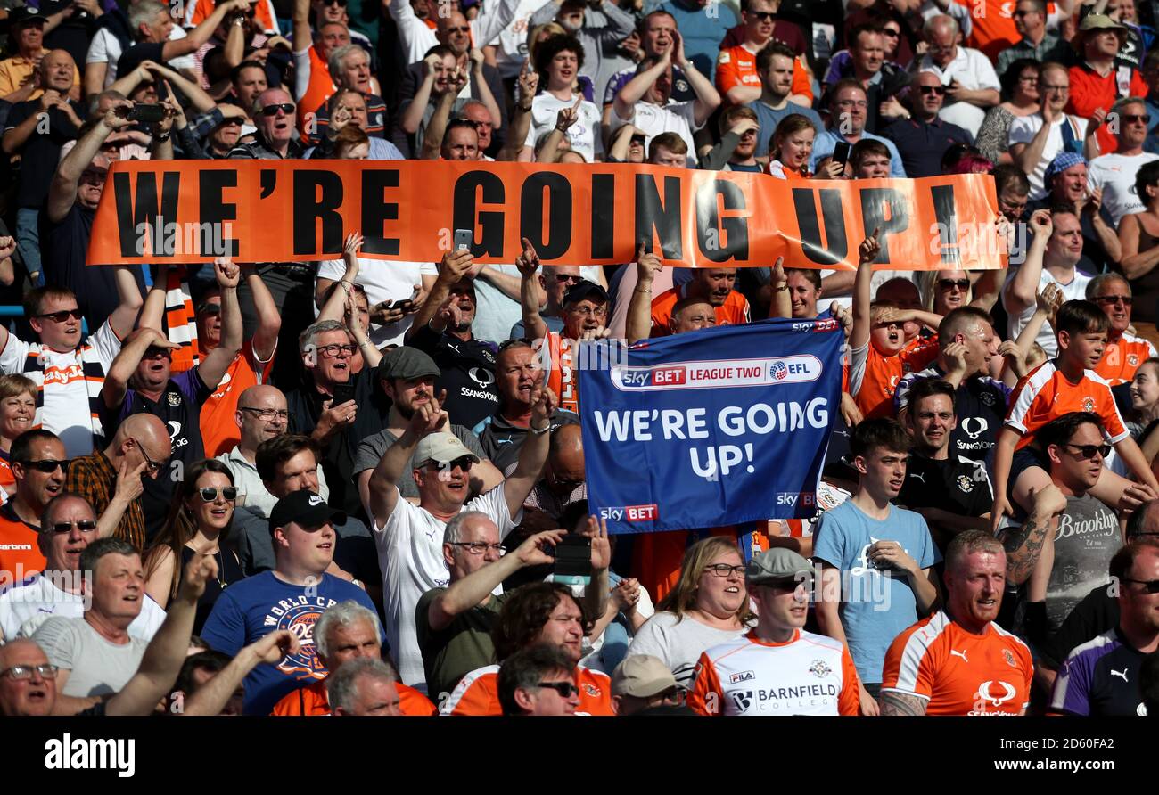 Luton Town fans celebrate promotion after the final whistle Stock Photo ...