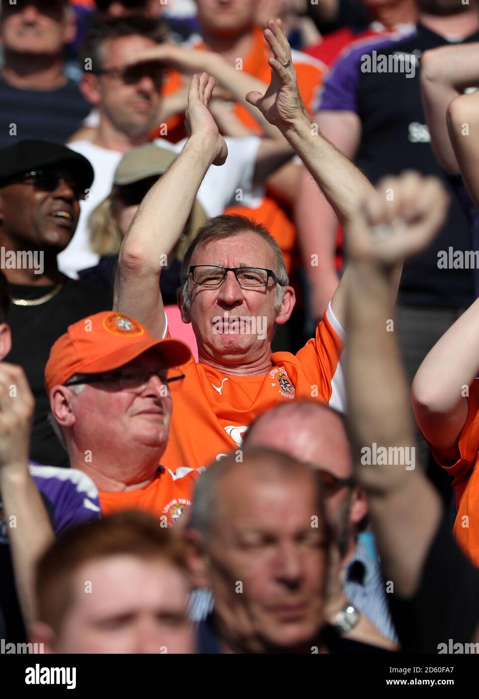 Luton Town fans celebrate promotion after the final whistle Stock Photo ...