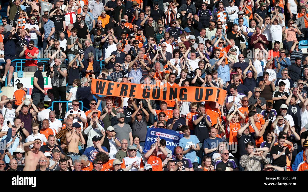 Luton Town fans celebrate promotion after the final whistle Stock Photo ...