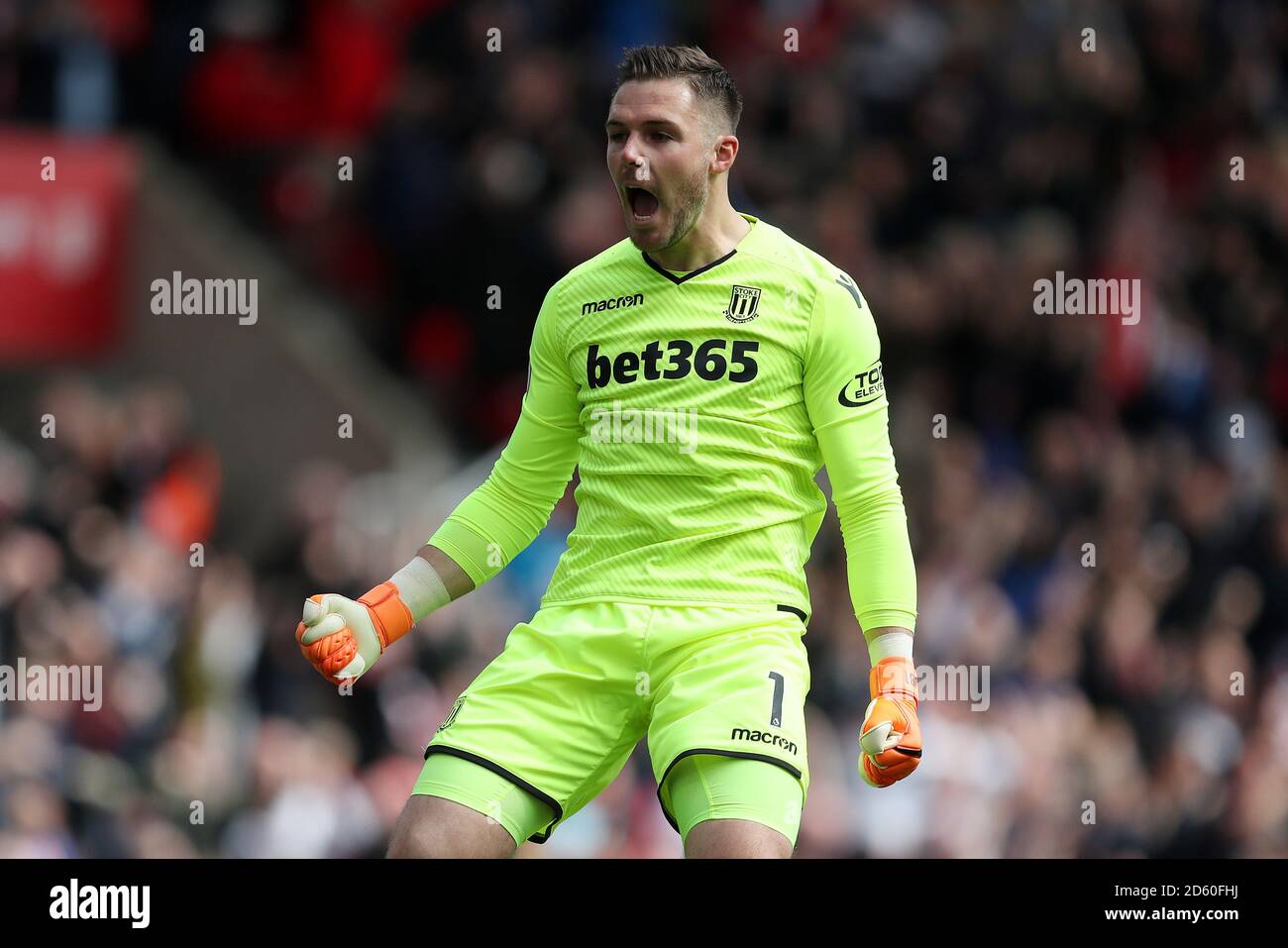Stoke City's Jack Butland celebrates his side's first goal Stock Photo ...