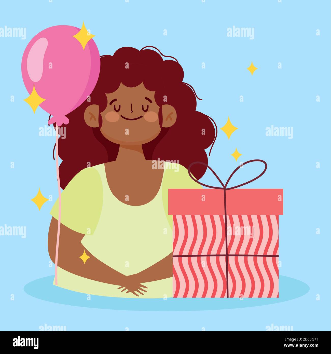 cartoon girl gift box balloon stars celebration vector illustration ...