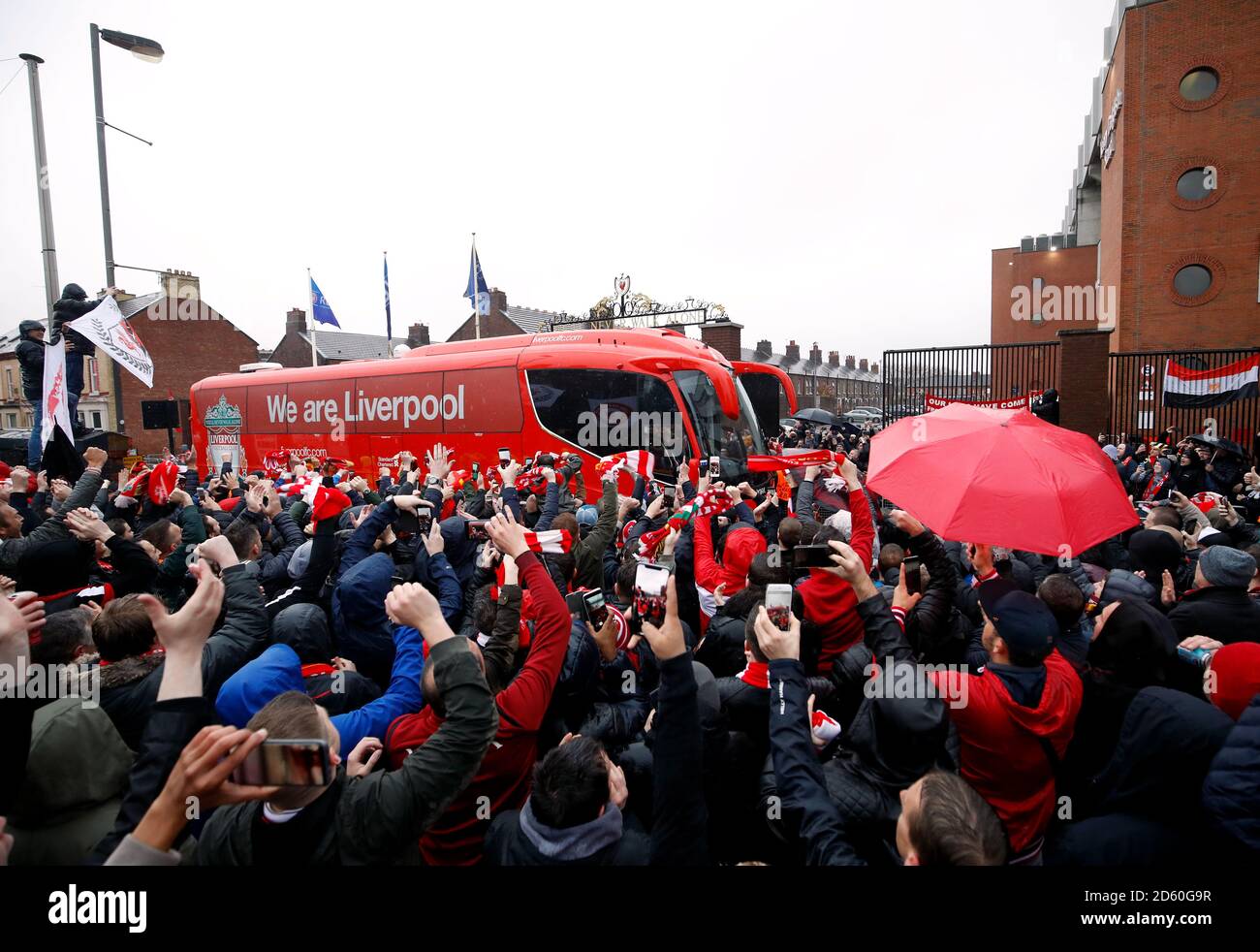 The Liverpool team coach arrives at Anfield Stock Photo - Alamy