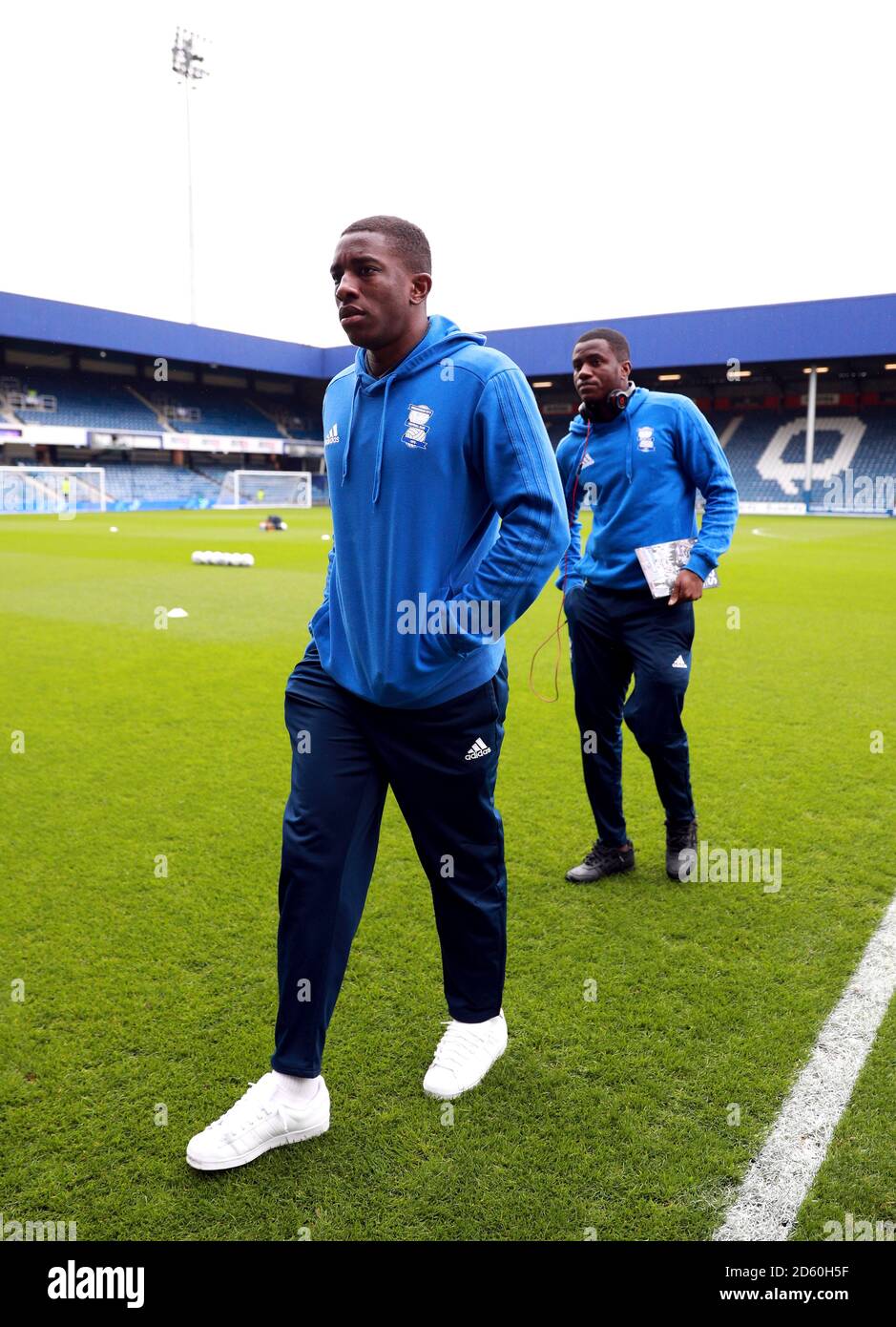 Birmingham City's Wes Harding and Beryly Lubala (right) check out the ...