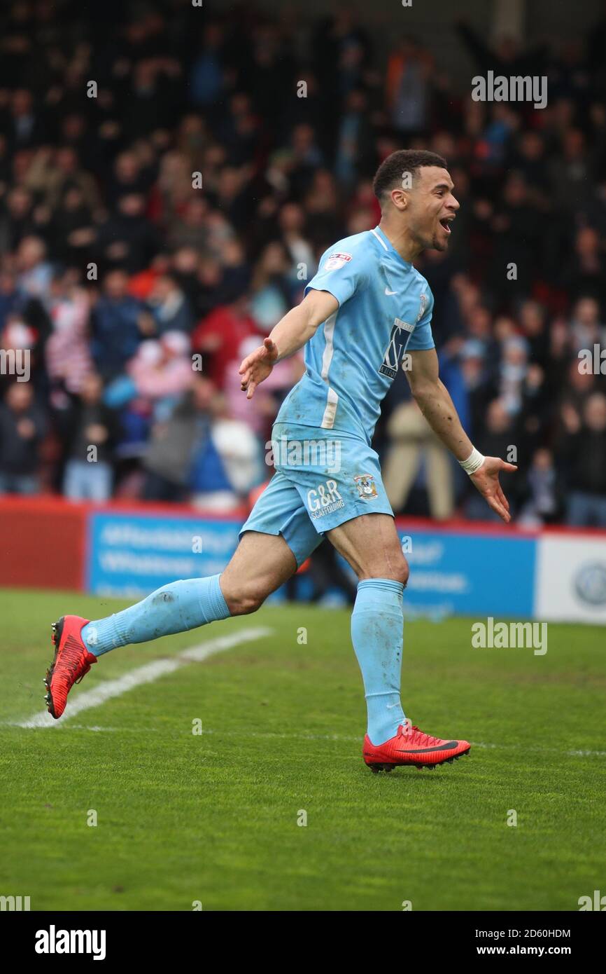 Coventry City's Maxime Biamou celebrates scoring his sides 5th goal ...