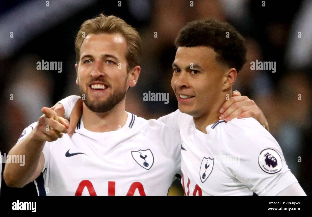 Tottenham Hotspur's Harry Kane (left) celebrates scoring his side's ...
