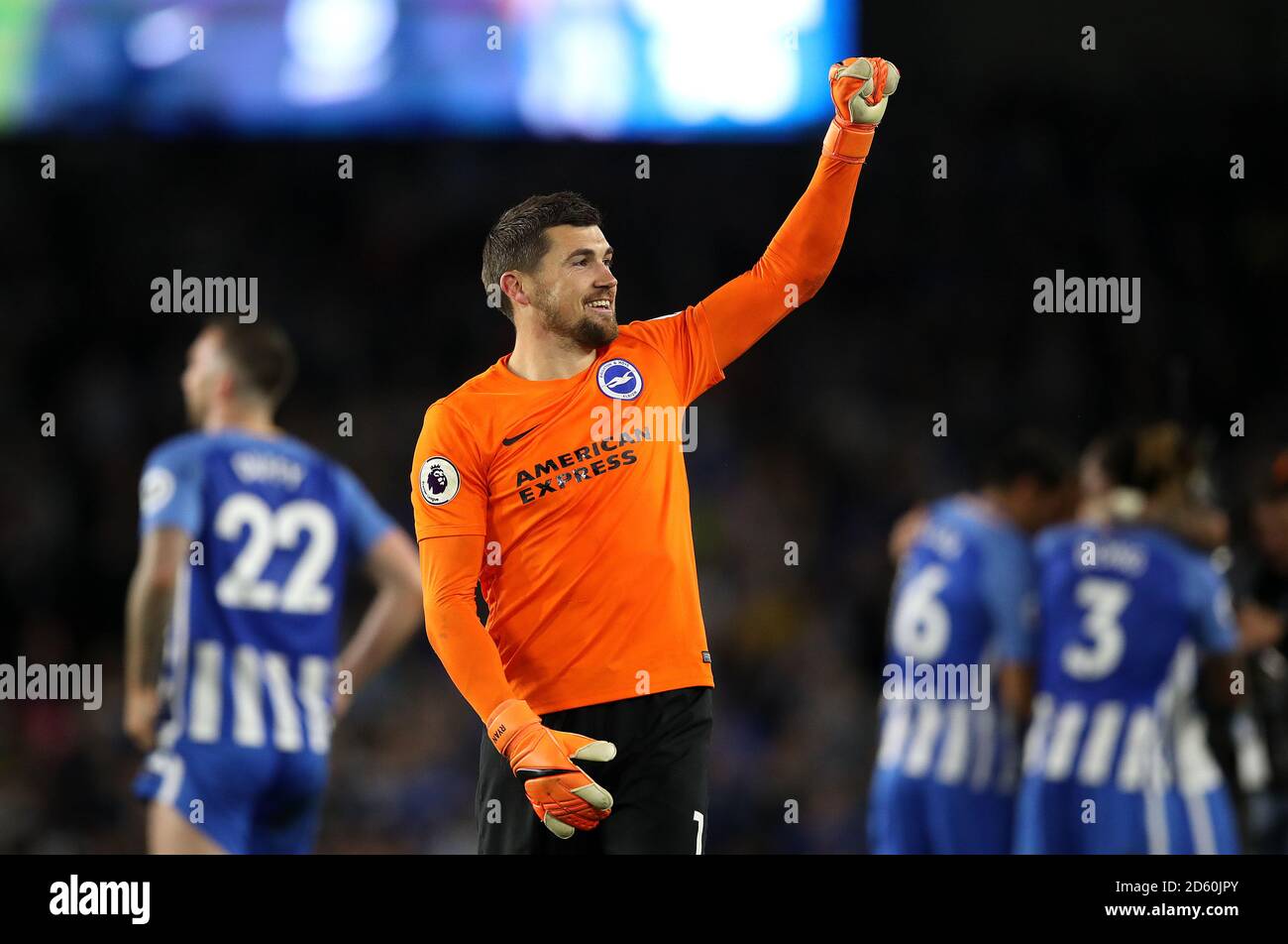 Brighton & Hove Albion goalkeeper Mathew Ryan celebrates after the ...