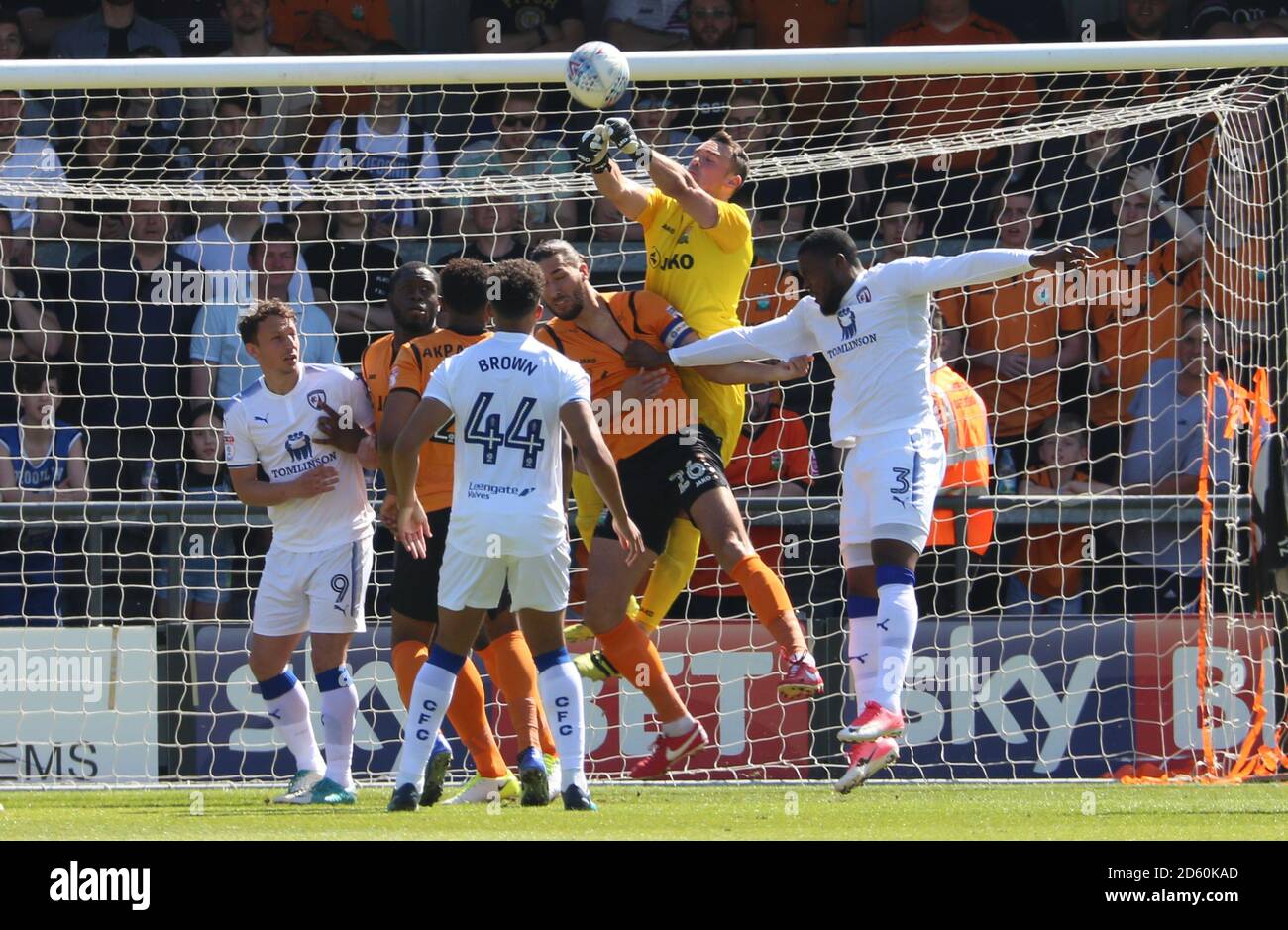 Chesterfield's goalkeeper Joe Anyon makes a save during the Barnet vs ...