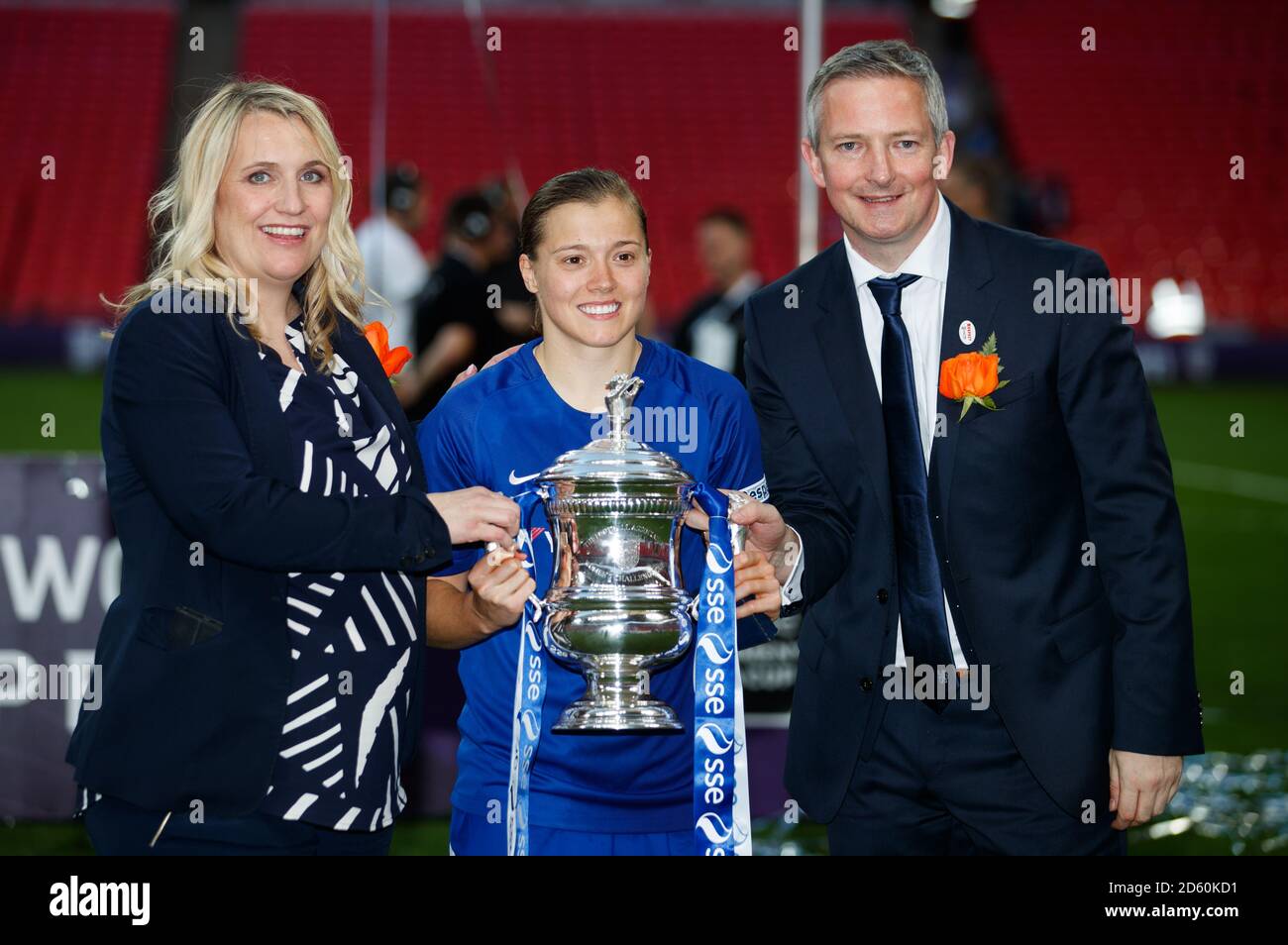 Chelsea Ladies manager Emma Hayes (left), assistant manager Paul Green ...