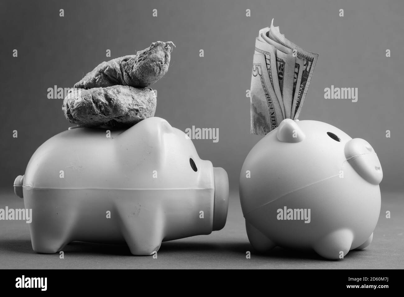 Two Piggy Banks In A Row In Black And White Stock Photo - Alamy
