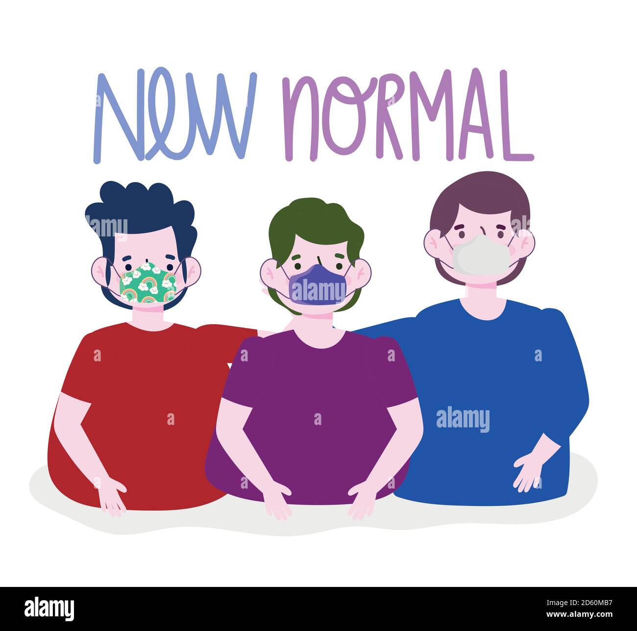 new normal lifestyle, group young men with protective masks vector ...
