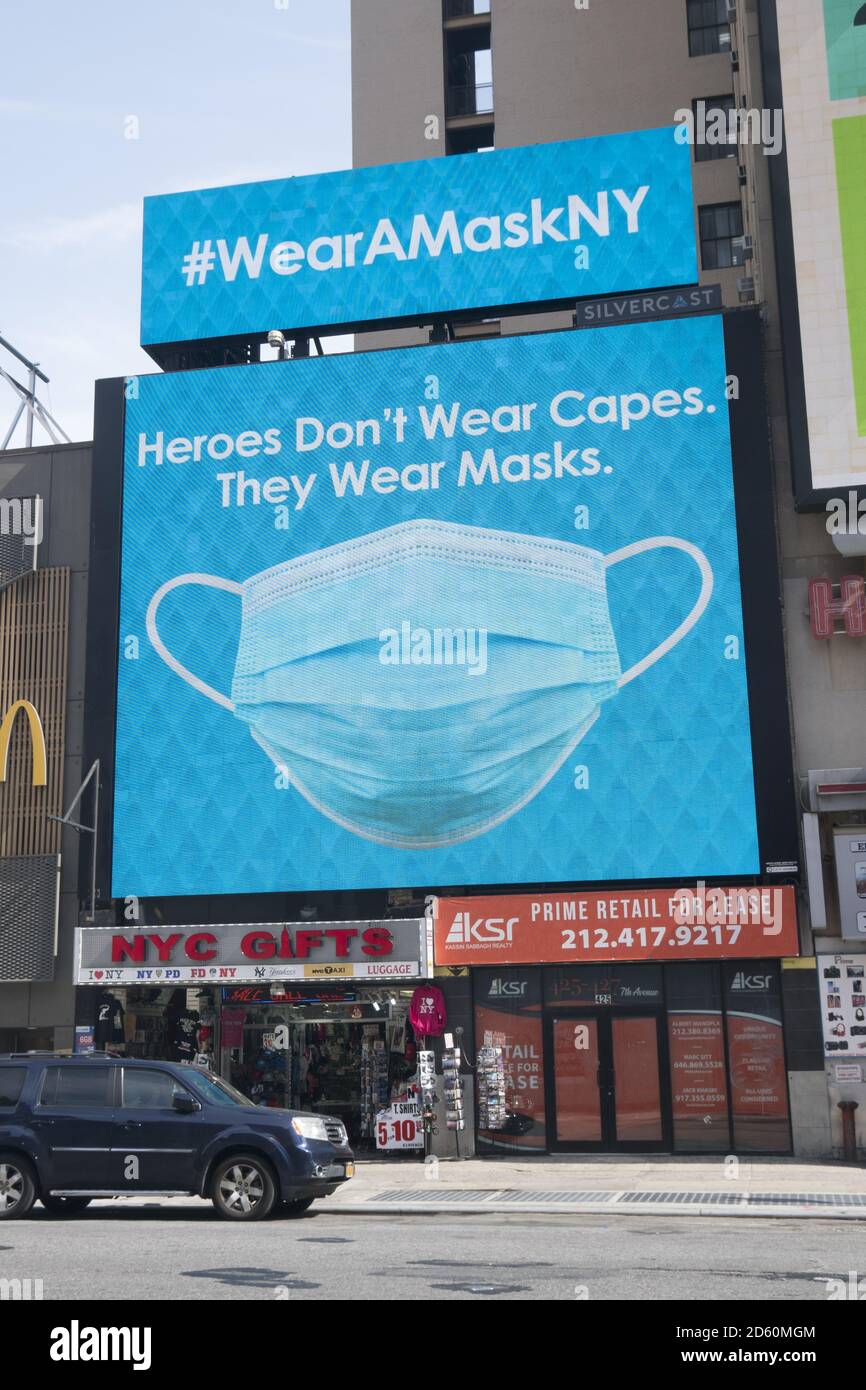 Signs related to the Coronavirus pandemic across from Penn Station on ...
