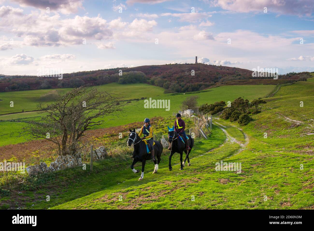 Portesham, Dorset, UK. 14th October 2020. UK Weather. Horse riders out ...