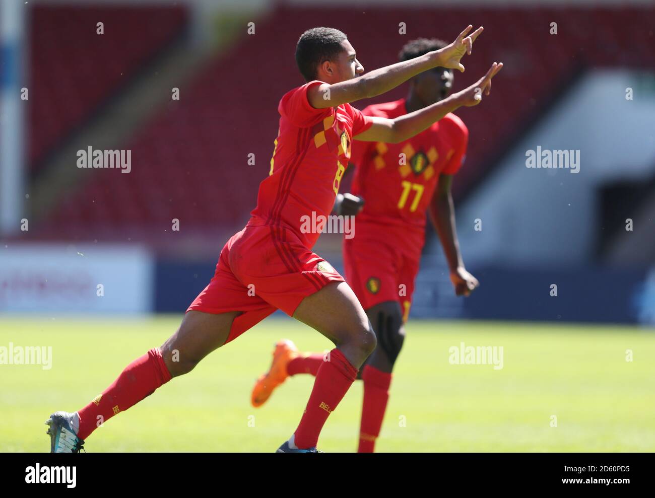 Belgium's Jamie Yayi Mpie celebrates scoring their second goal Stock ...