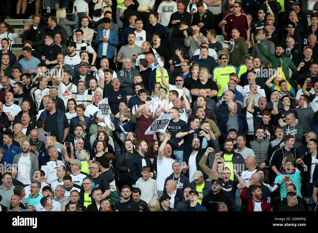 Derby County fans show their support in the stands Stock Photo - Alamy