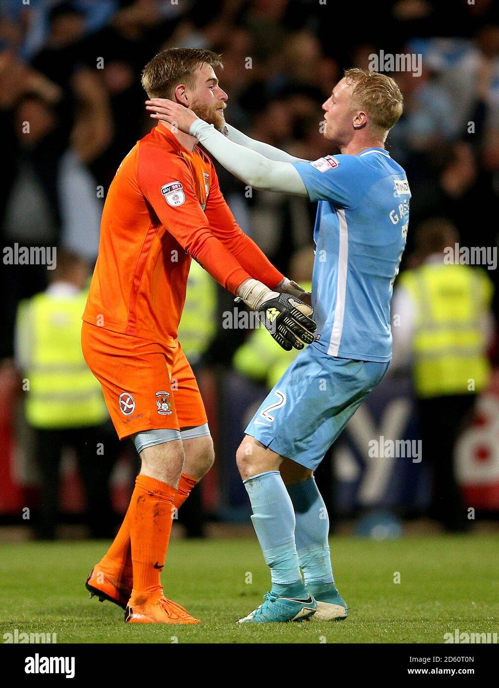 Coventry City's Jack Grimmer (right) celebrates with goalkeeper Lee ...