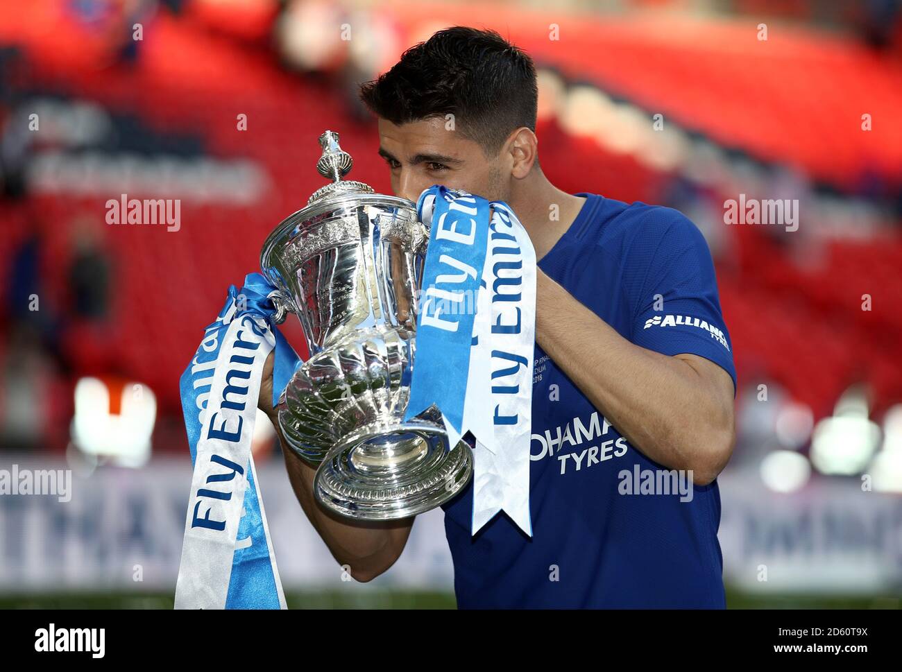 Chelsea's Alvaro Morata celebrates with the FA Cup trophy Stock Photo ...
