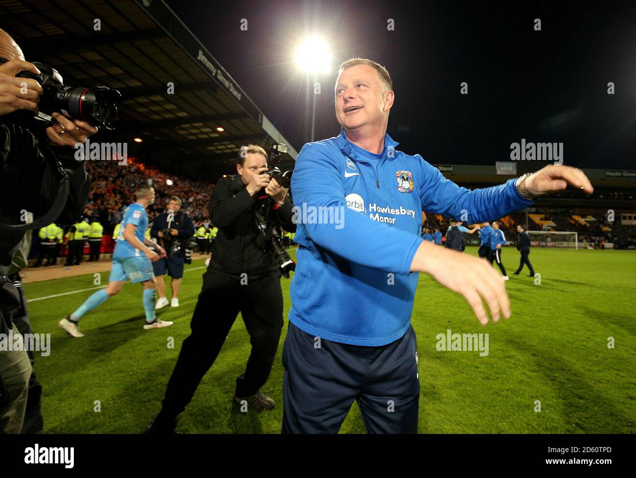 Coventry City manager Mark Robins celebrates after the game Stock Photo ...