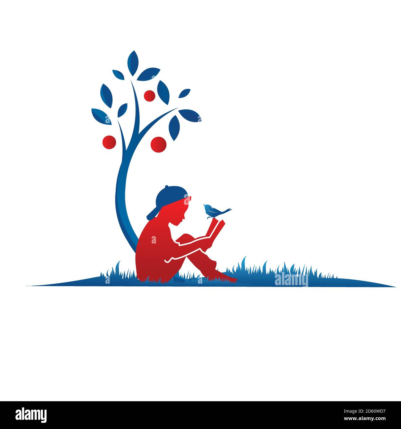 kids reading book on the garden vector concept illustrations for ...