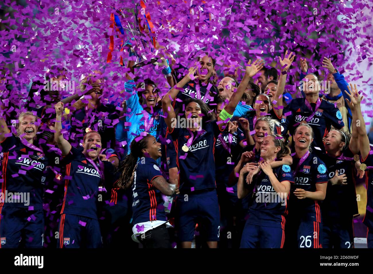 Olympic Lyonnais' players celebrate after winning the UEFA Women's ...