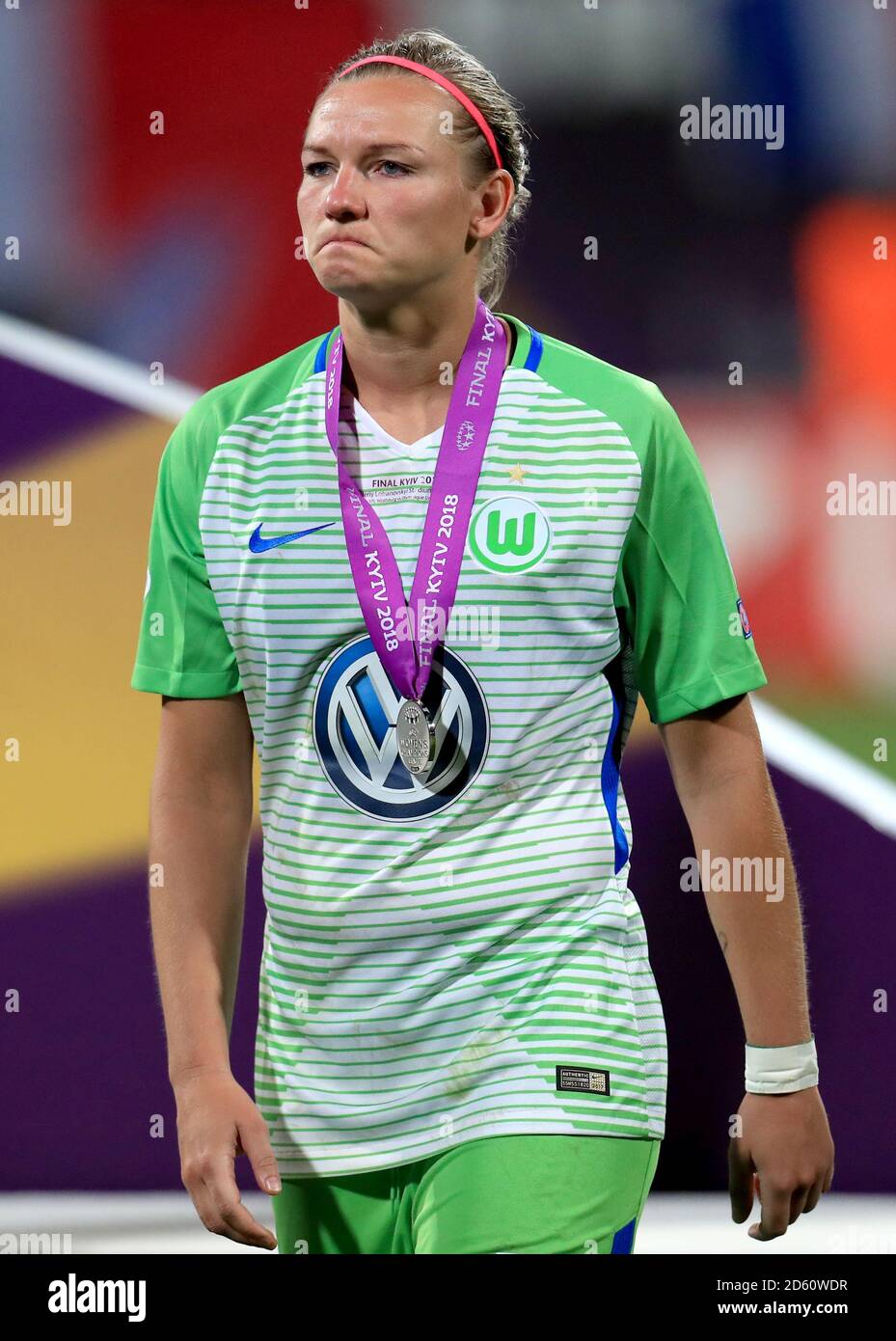 Wolfsburg's Alexandra Popp appears dejected at the end of the match ...