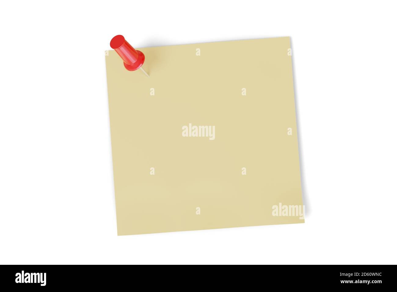 Blank note pinned with a pin isolated on white background. 3d ...