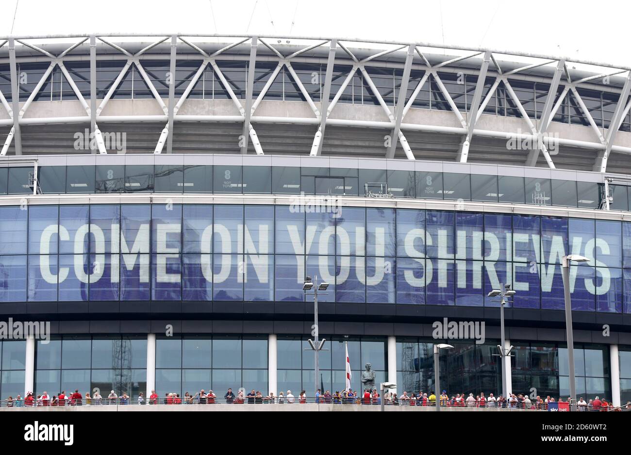 A banner reading Come On You Shrews at Wembley Stadium Stock Photo - Alamy
