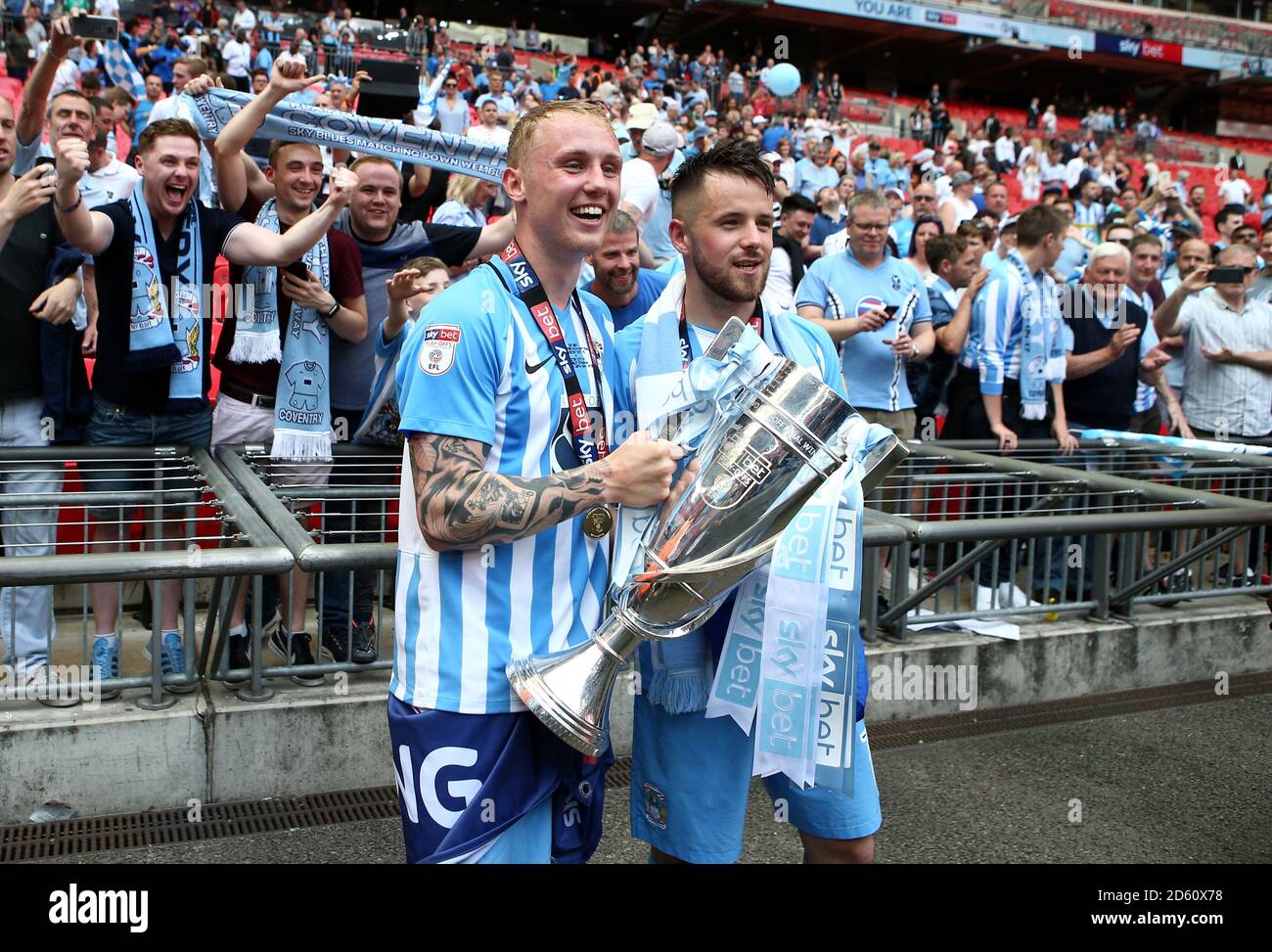 Coventry City's Jack Grimmer and Marc McNulty celebrate with the trophy ...