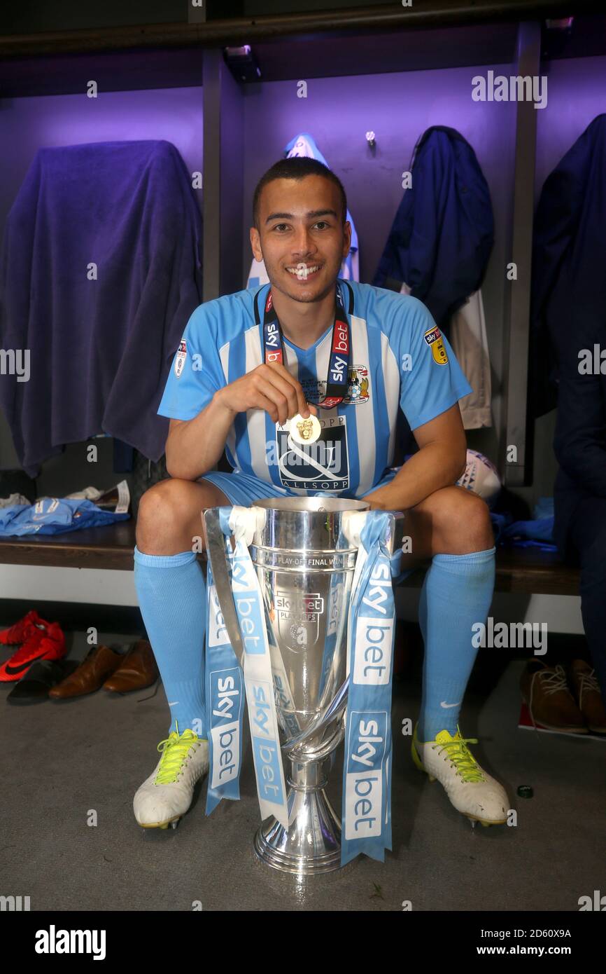 Coventry City's Rod McDonald celebrates in the dressing room after the ...